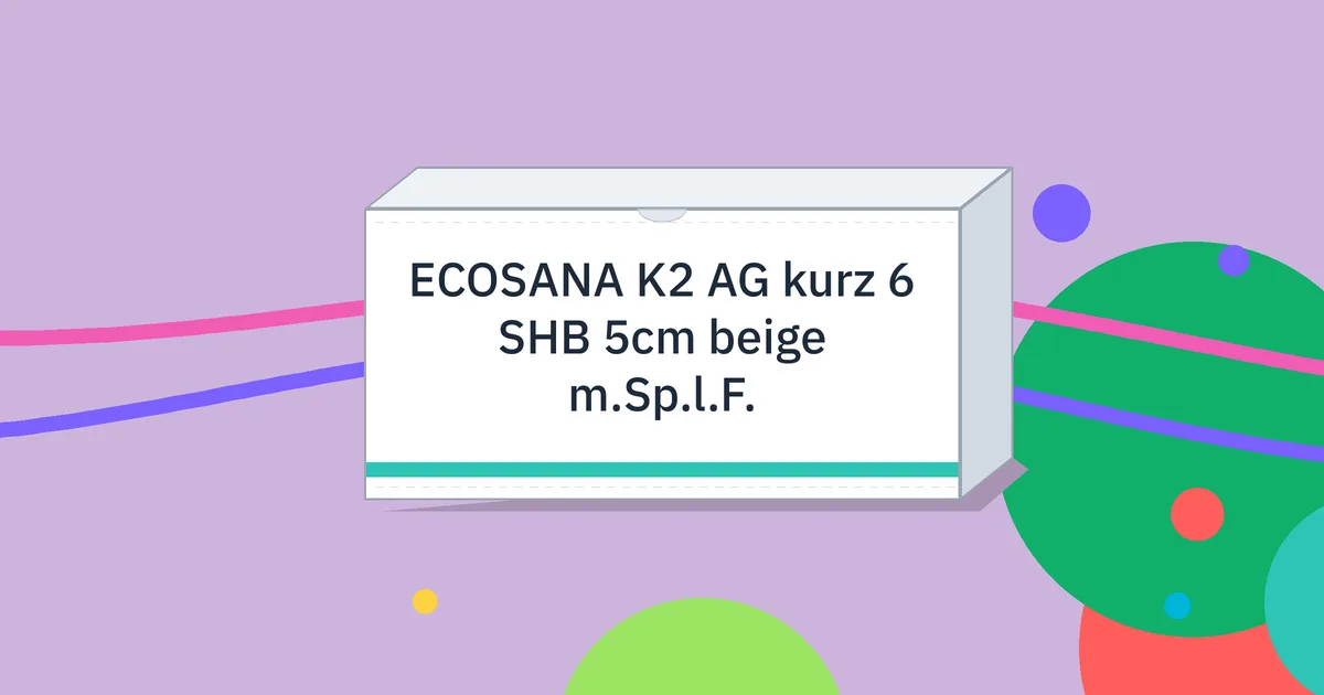 Symbolbild: Packung mit der Aufschrift ECOSANA K2 AG kurz 6 SHB 5cm beige m.Sp.l.F. (PZN 10955266) – Verfügbarkeit und Bezug in Apotheken in Frankfurt am Main