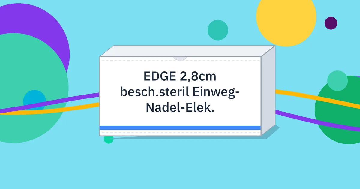 Symbolbild: Packung mit der Aufschrift EDGE 2,8cm besch.steril Einweg-Nadel-Elek. (PZN 16050572) – Verfügbarkeit und Bezug in Apotheken in Frankfurt am Main