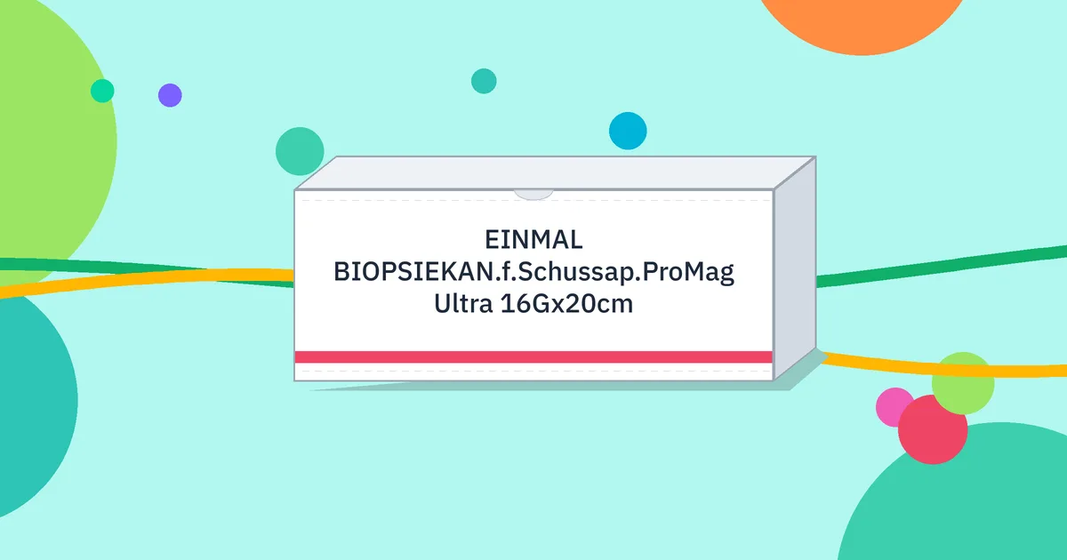 Symbolbild: Packung mit der Aufschrift EINMAL BIOPSIEKAN.f.Schussap.ProMag Ultra 16Gx20cm (PZN 00283050) – Verfügbarkeit und Bezug in Apotheken in Frankfurt am Main