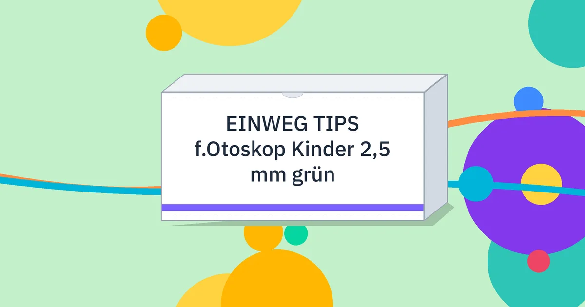 Symbolbild: Packung mit der Aufschrift EINWEG TIPS f.Otoskop Kinder 2,5 mm grün (PZN 16033941) – Verfügbarkeit und Bezug in Apotheken in Frankfurt am Main
