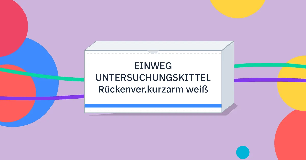 Symbolbild: Packung mit der Aufschrift EINWEG UNTERSUCHUNGSKITTEL Rückenver.kurzarm weiß (PZN 10540097) – Verfügbarkeit und Bezug in Apotheken in Frankfurt am Main