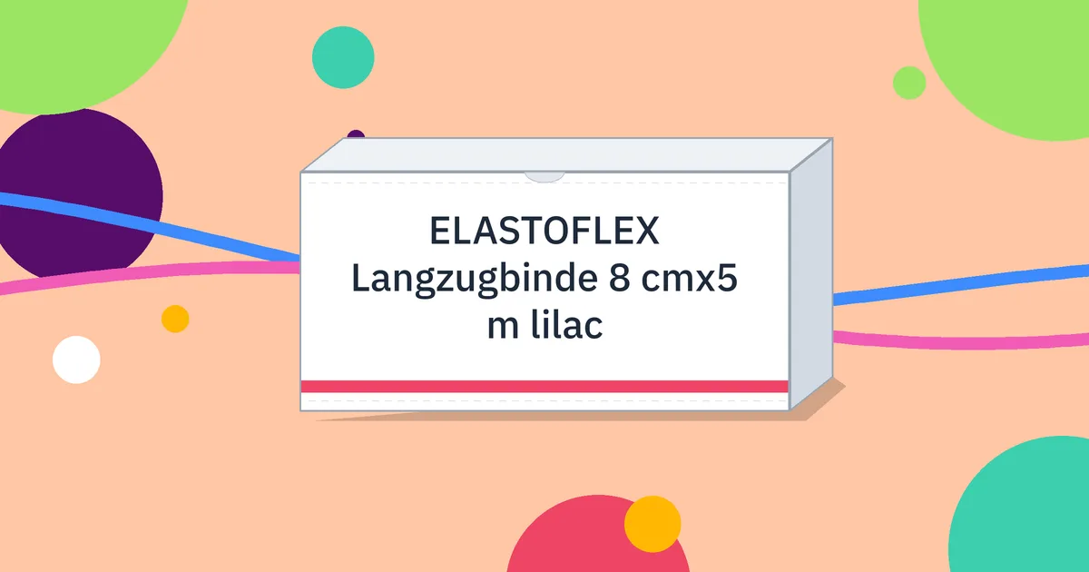 Symbolbild: Packung mit der Aufschrift ELASTOFLEX Langzugbinde 8 cmx5 m lilac (PZN 17176186) – Verfügbarkeit und Bezug in Apotheken in Frankfurt am Main