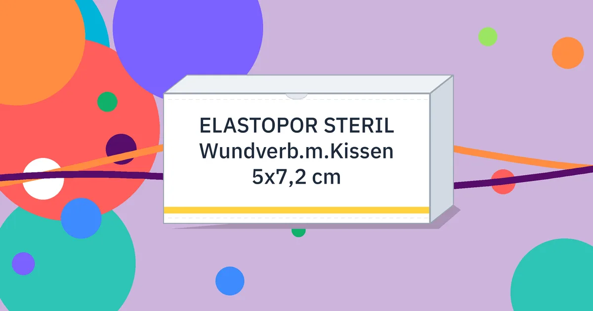 Symbolbild: Packung mit der Aufschrift ELASTOPOR STERIL Wundverb.m.Kissen 5x7,2 cm (PZN 19388739) – Verfügbarkeit und Bezug in Apotheken in Frankfurt am Main