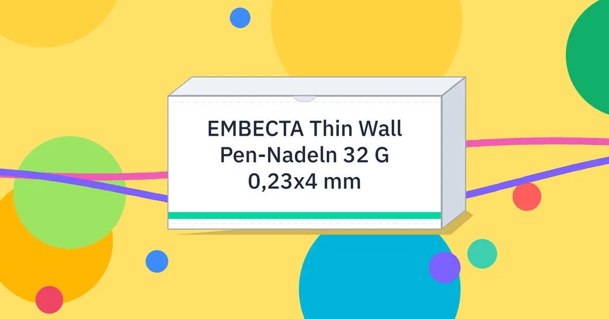 Symbolbild: Packung mit der Aufschrift EMBECTA Thin Wall Pen-Nadeln 32 G 0,23x4 mm (PZN 20612892) – Verfügbarkeit und Bezug in Apotheken in Frankfurt am Main