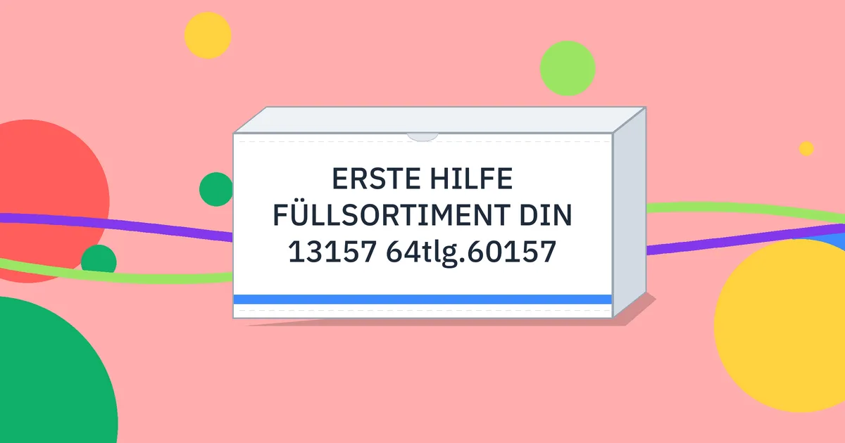 Symbolbild: Packung mit der Aufschrift ERSTE HILFE FÜLLSORTIMENT DIN 13157 64tlg.60157 (PZN 13198021) – Verfügbarkeit und Bezug in Apotheken in Frankfurt am Main