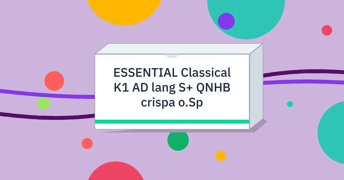 Symbolbild: Packung mit der Aufschrift ESSENTIAL Classical K1 AD lang S+ QNHB crispa o.Sp (PZN 18866450) – Verfügbarkeit und Bezug in Apotheken in Frankfurt am Main