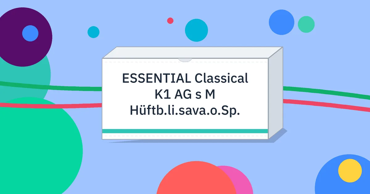 Symbolbild: Packung mit der Aufschrift ESSENTIAL Classical K1 AG s M Hüftb.li.sava.o.Sp. (PZN 17012556) – Verfügbarkeit und Bezug in Apotheken in Frankfurt am Main