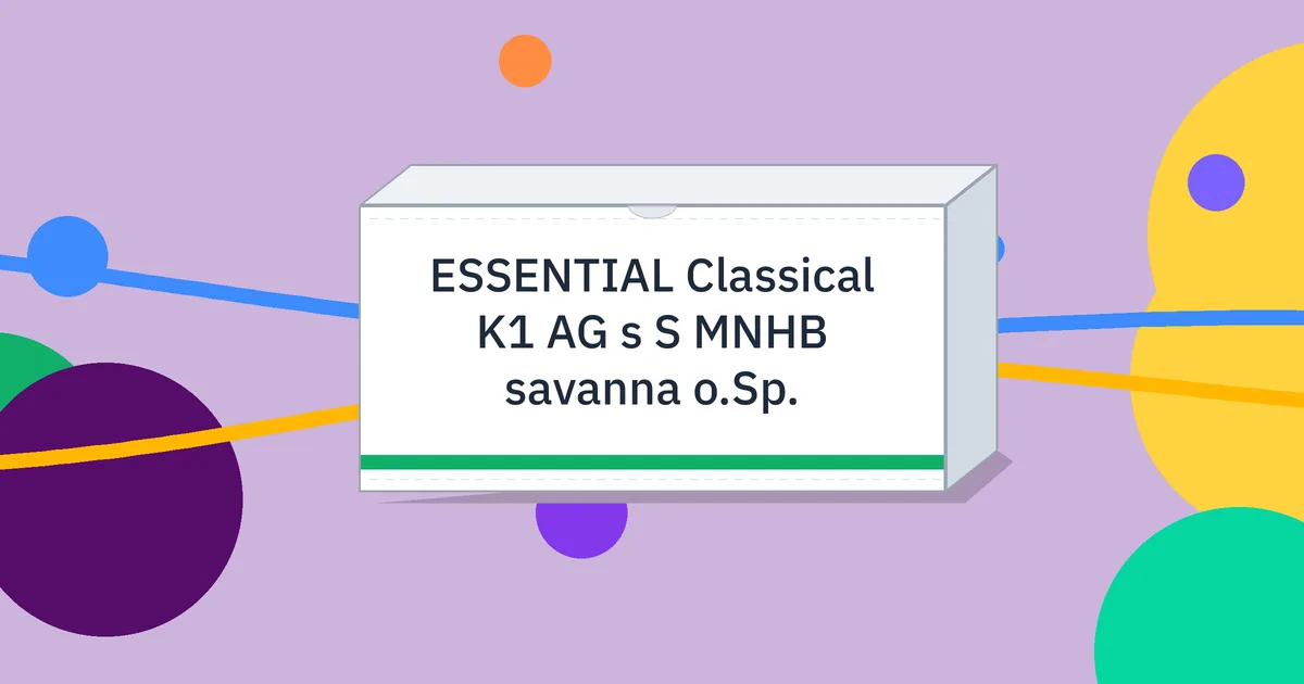 Symbolbild: Packung mit der Aufschrift ESSENTIAL Classical K1 AG s S MNHB savanna o.Sp. (PZN 19320428) – Verfügbarkeit und Bezug in Apotheken in Frankfurt am Main