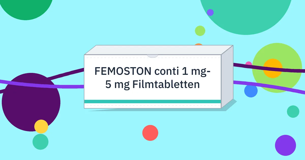 Symbolbild: Packung mit der Aufschrift FEMOSTON conti 1 mg-5 mg Filmtabletten (PZN 18852353) – Verfügbarkeit und Bezug in Apotheken in Frankfurt am Main