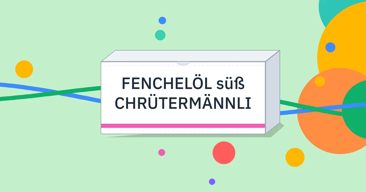 Symbolbild: Packung mit der Aufschrift FENCHELÖL süß CHRÜTERMÄNNLI (PZN 07196621) – Verfügbarkeit und Bezug in Apotheken in Frankfurt am Main