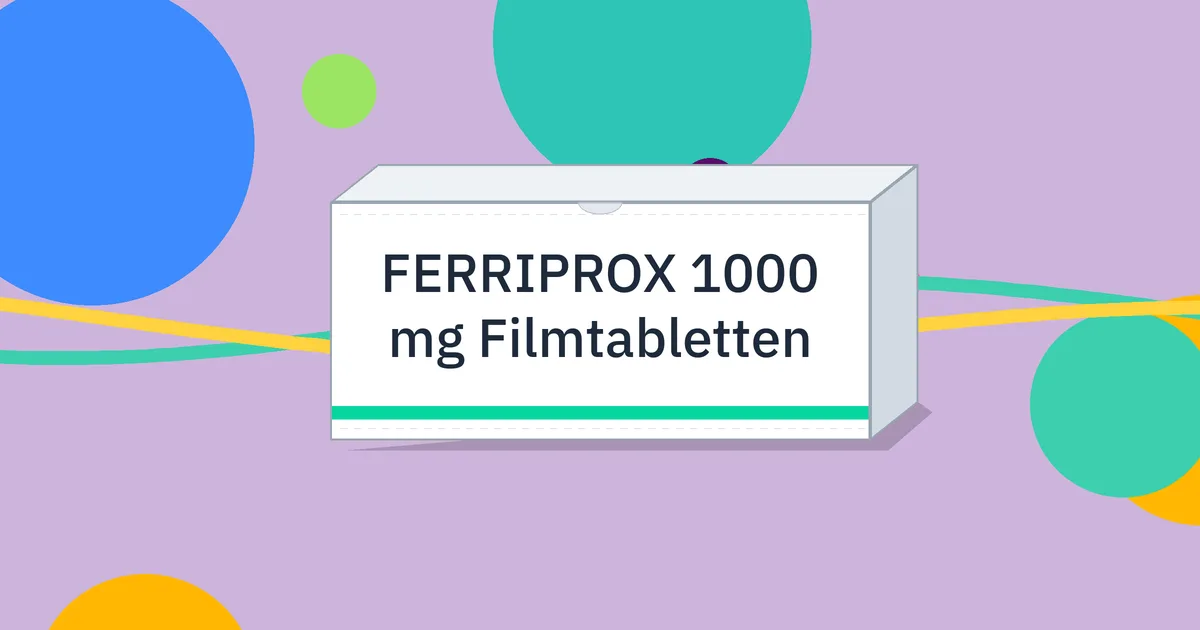 Symbolbild: Packung mit der Aufschrift FERRIPROX 1000 mg Filmtabletten (PZN 06915338) – Verfügbarkeit und Bezug in Apotheken in Frankfurt am Main