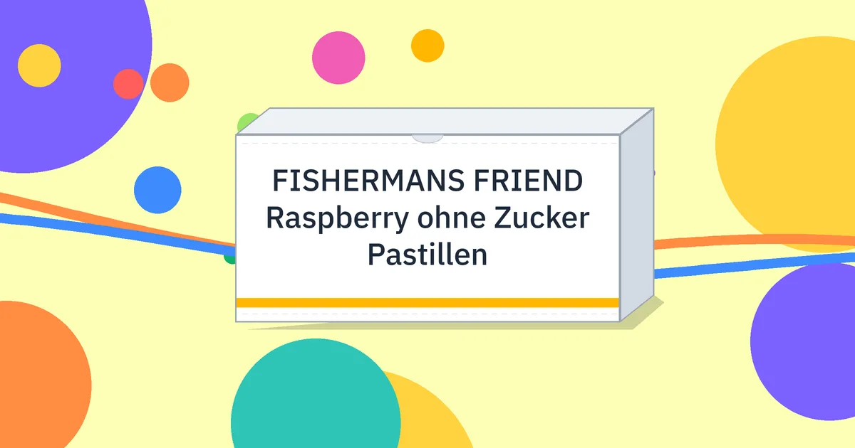 Symbolbild: Packung mit der Aufschrift FISHERMANS FRIEND Raspberry ohne Zucker Pastillen (PZN 15387364) – Verfügbarkeit und Bezug in Apotheken in Frankfurt am Main