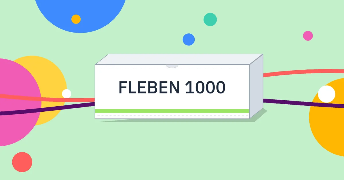 Symbolbild: Packung mit der Aufschrift FLEBEN 1000 (PZN 10017757) – Verfügbarkeit und Bezug in Apotheken in Frankfurt am Main