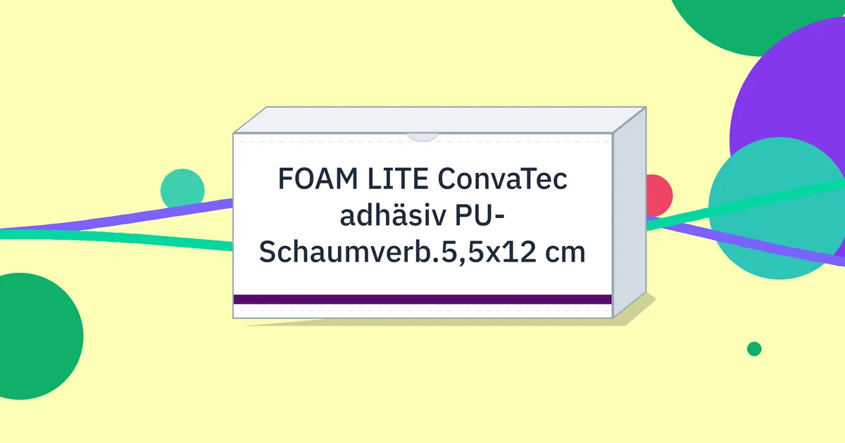 Symbolbild: Packung mit der Aufschrift FOAM LITE ConvaTec adhäsiv PU-Schaumverb.5,5x12 cm (PZN 12358971) – Verfügbarkeit und Bezug in Apotheken in Frankfurt am Main