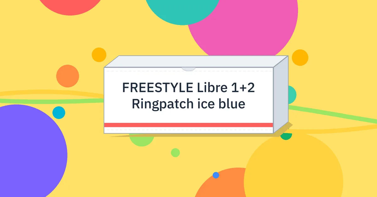 Symbolbild: Packung mit der Aufschrift FREESTYLE Libre 1+2 Ringpatch ice blue (PZN 19864281) – Verfügbarkeit und Bezug in Apotheken in Frankfurt am Main
