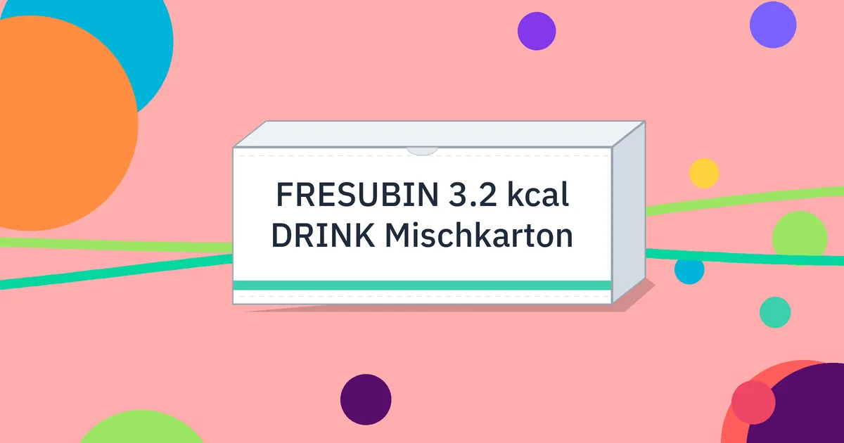 Symbolbild: Packung mit der Aufschrift FRESUBIN 3.2 kcal DRINK Mischkarton (PZN 20207418) – Verfügbarkeit und Bezug in Apotheken in Frankfurt am Main