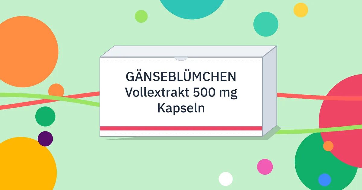 Symbolbild: Packung mit der Aufschrift GÄNSEBLÜMCHEN Vollextrakt 500 mg Kapseln (PZN 15881147) – Verfügbarkeit und Bezug in Apotheken in Frankfurt am Main