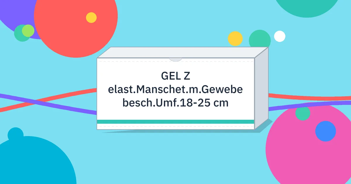 Symbolbild: Packung mit der Aufschrift GEL Z elast.Manschet.m.Gewebe besch.Umf.18-25 cm (PZN 11078979) – Verfügbarkeit und Bezug in Apotheken in Frankfurt am Main