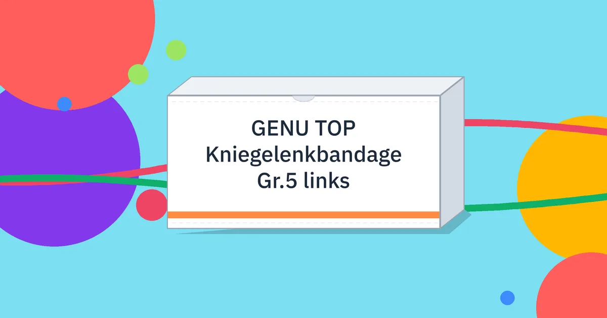 Symbolbild: Packung mit der Aufschrift GENU TOP Kniegelenkbandage Gr.5 links (PZN 05045906) – Verfügbarkeit und Bezug in Apotheken in Frankfurt am Main