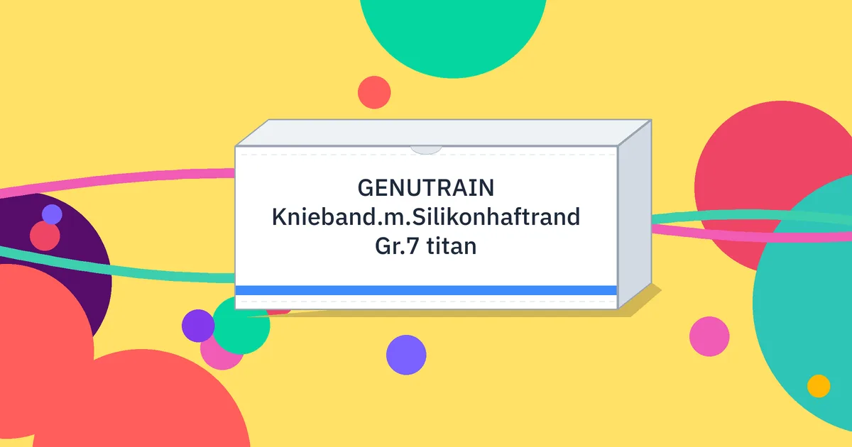 Symbolbild: Packung mit der Aufschrift GENUTRAIN Knieband.m.Silikonhaftrand Gr.7 titan (PZN 08407534) – Verfügbarkeit und Bezug in Apotheken in Frankfurt am Main