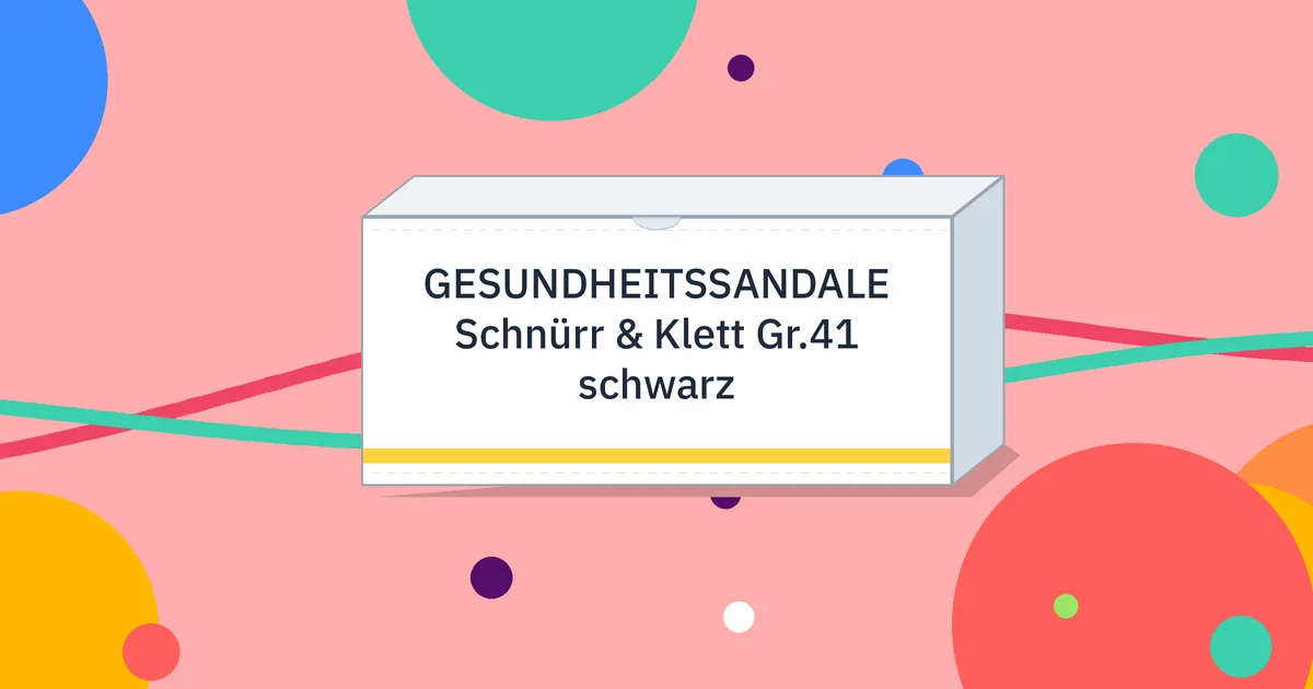 Symbolbild: Packung mit der Aufschrift GESUNDHEITSSANDALE Schnürr & Klett Gr.41 schwarz (PZN 13921121) – Verfügbarkeit und Bezug in Apotheken in Frankfurt am Main