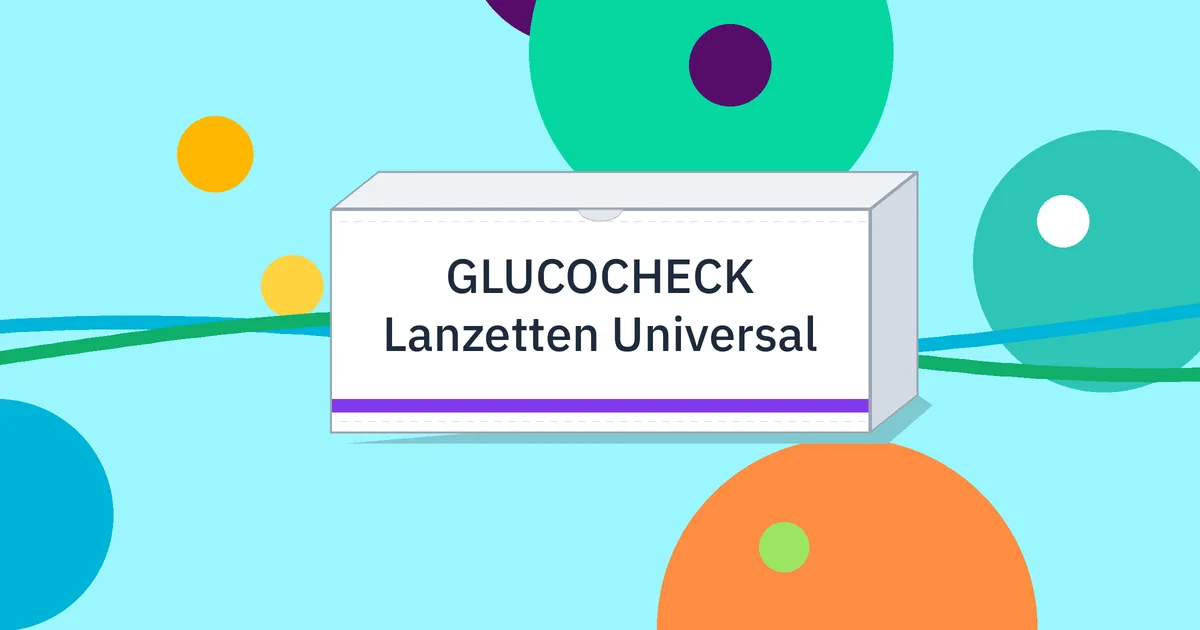 Symbolbild: Packung mit der Aufschrift GLUCOCHECK Lanzetten Universal (PZN 07543548) – Verfügbarkeit und Bezug in Apotheken in Frankfurt am Main
