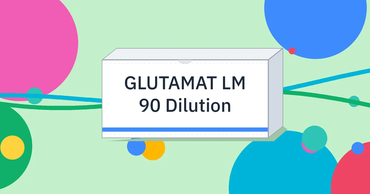 Symbolbild: Packung mit der Aufschrift GLUTAMAT LM 90 Dilution (PZN 12879693) – Verfügbarkeit und Bezug in Apotheken in Frankfurt am Main