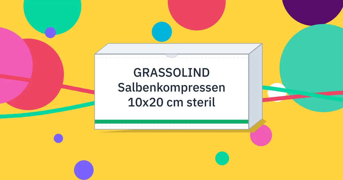 Symbolbild: Packung mit der Aufschrift GRASSOLIND Salbenkompressen 10x20 cm steril (PZN 18046770) – Verfügbarkeit und Bezug in Apotheken in Frankfurt am Main