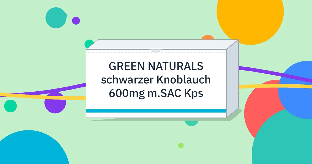 Symbolbild: Packung mit der Aufschrift GREEN NATURALS schwarzer Knoblauch 600mg m.SAC Kps (PZN 18133109) – Verfügbarkeit und Bezug in Apotheken in Frankfurt am Main