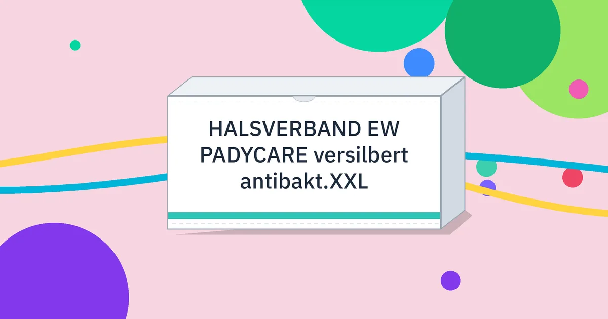 Symbolbild: Packung mit der Aufschrift HALSVERBAND EW PADYCARE versilbert antibakt.XXL (PZN 10940158) – Verfügbarkeit und Bezug in Apotheken in Frankfurt am Main