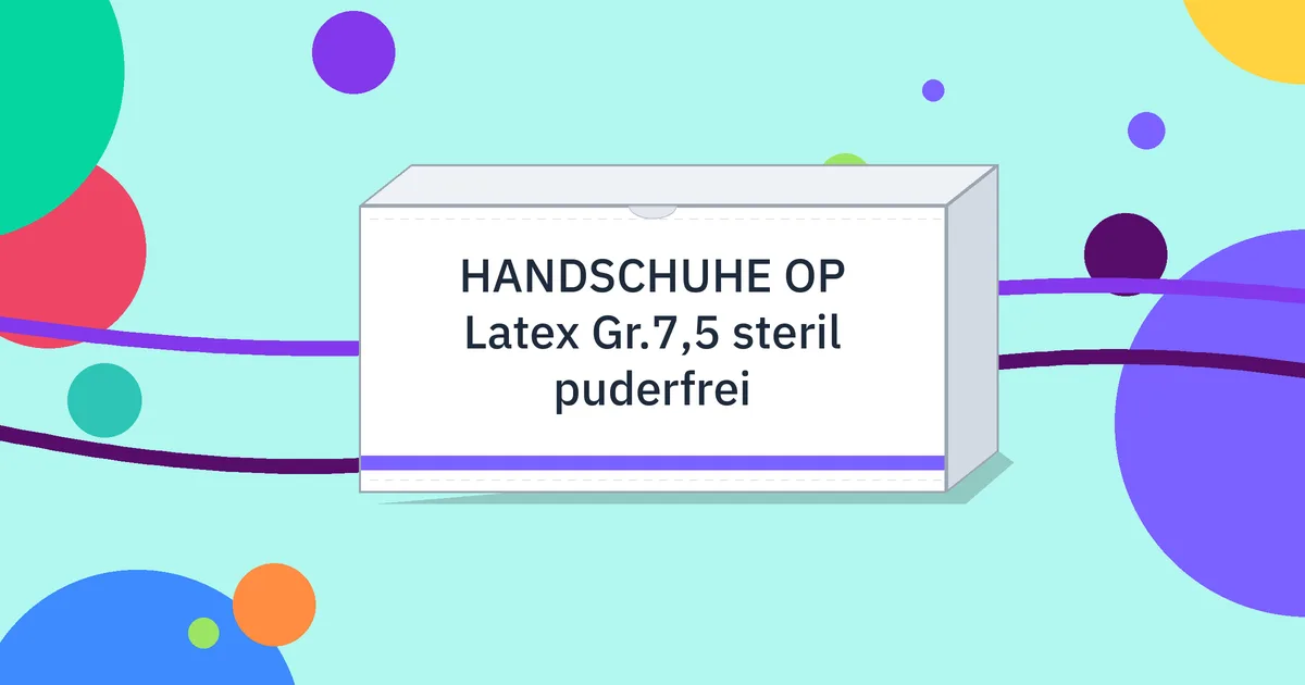 Symbolbild: Packung mit der Aufschrift HANDSCHUHE OP Latex Gr.7,5 steril puderfrei (PZN 01343819) – Verfügbarkeit und Bezug in Apotheken in Frankfurt am Main