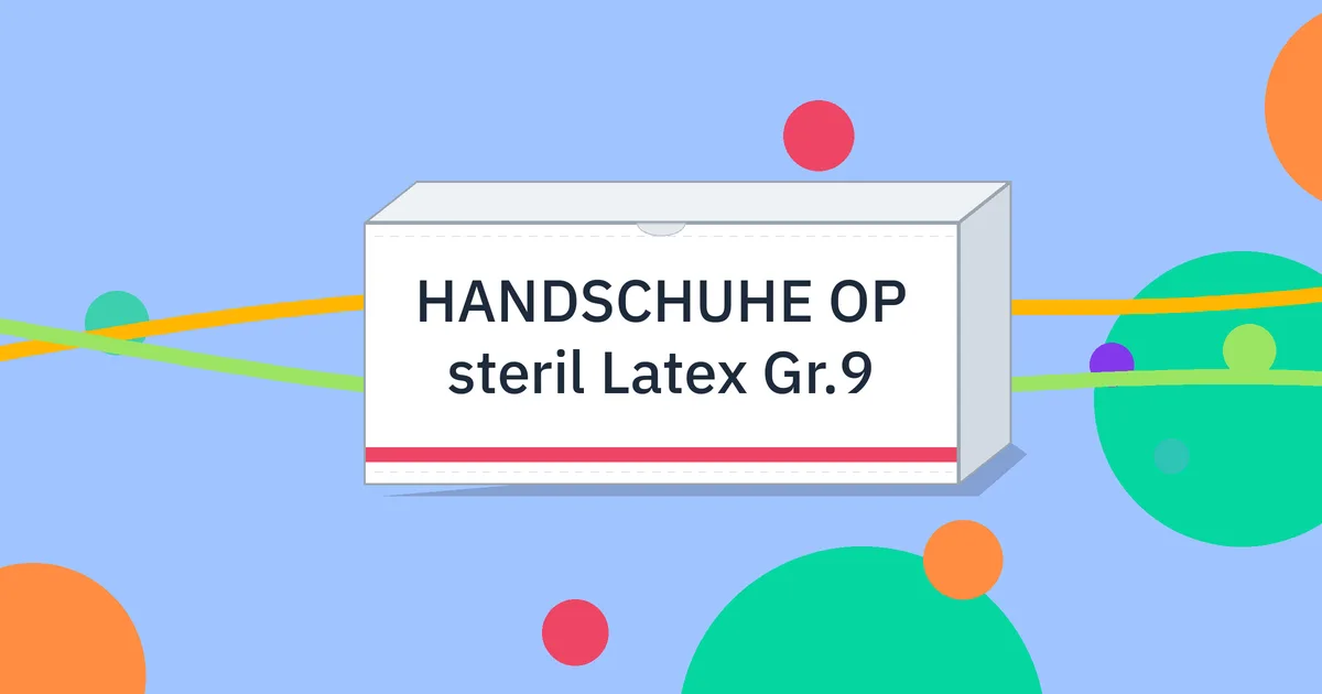 Symbolbild: Packung mit der Aufschrift HANDSCHUHE OP steril Latex Gr.9 (PZN 01963315) – Verfügbarkeit und Bezug in Apotheken in Frankfurt am Main