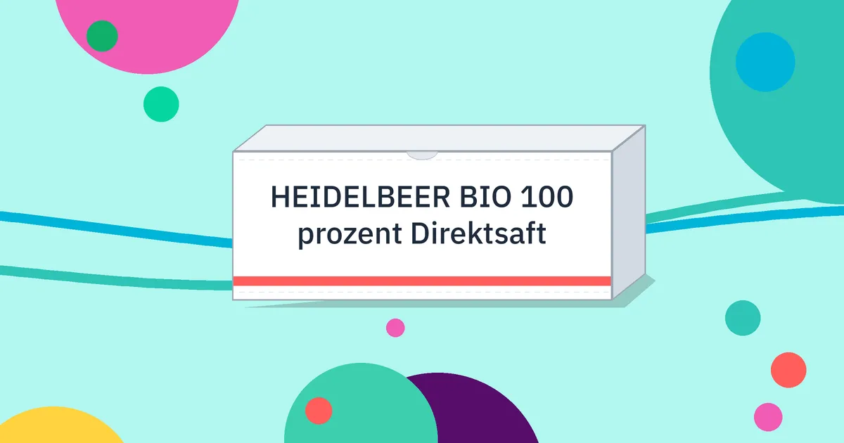 Symbolbild: Packung mit der Aufschrift HEIDELBEER BIO 100 prozent Direktsaft (PZN 10386041) – Verfügbarkeit und Bezug in Apotheken in Frankfurt am Main