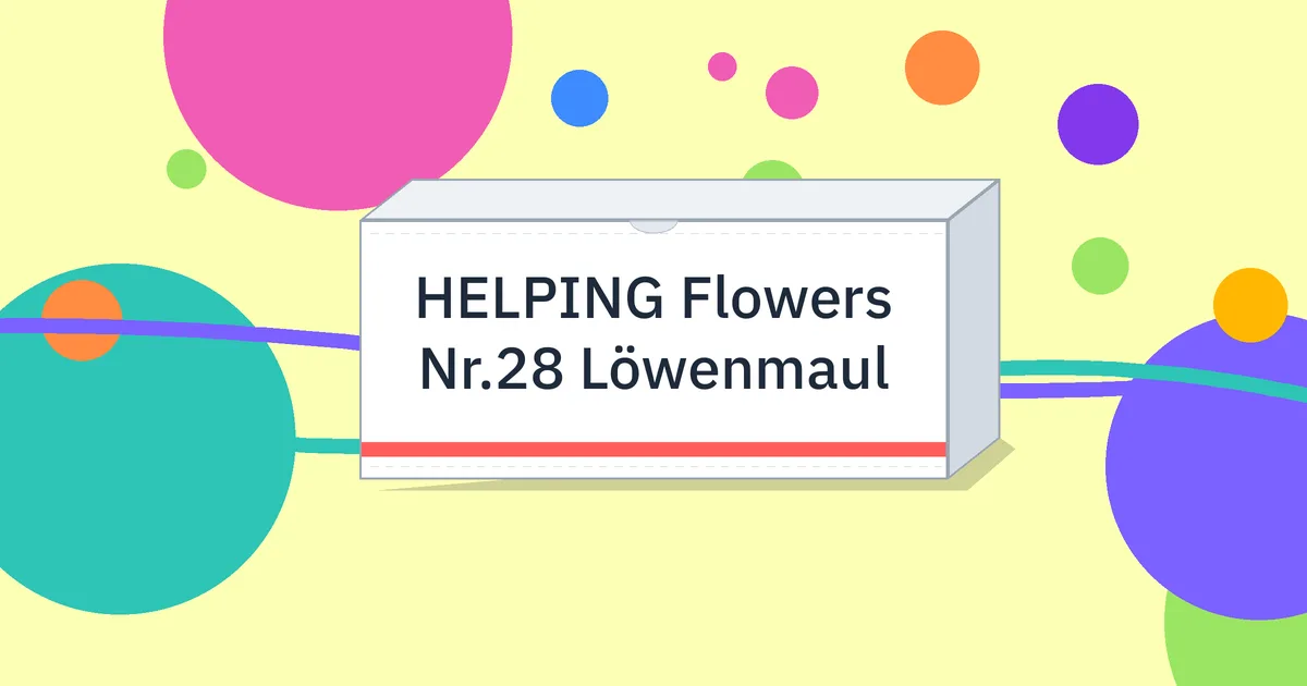 Symbolbild: Packung mit der Aufschrift HELPING Flowers Nr.28 Löwenmaul (PZN 12499909) – Verfügbarkeit und Bezug in Apotheken in Frankfurt am Main
