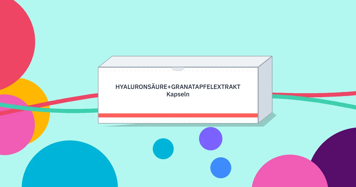 Symbolbild: Packung mit der Aufschrift HYALURONSÄURE+GRANATAPFELEXTRAKT Kapseln (PZN 10007233) – Verfügbarkeit und Bezug in Apotheken in Frankfurt am Main