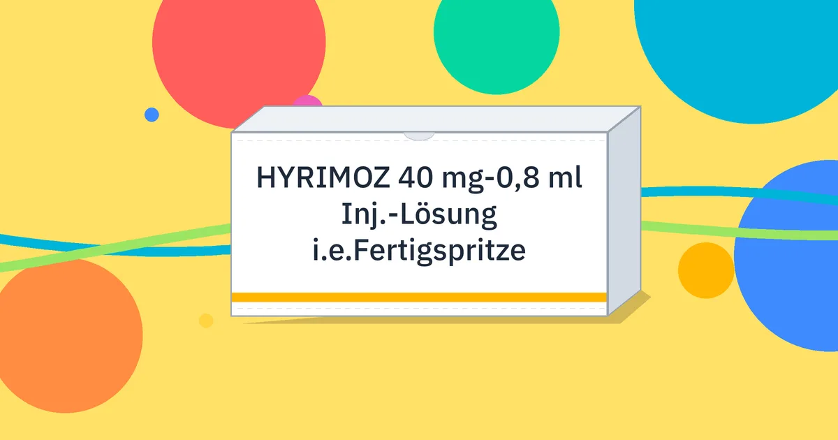 Symbolbild: Packung mit der Aufschrift HYRIMOZ 40 mg-0,8 ml Inj.-Lösung i.e.Fertigspritze (PZN 15300765) – Verfügbarkeit und Bezug in Apotheken in Frankfurt am Main