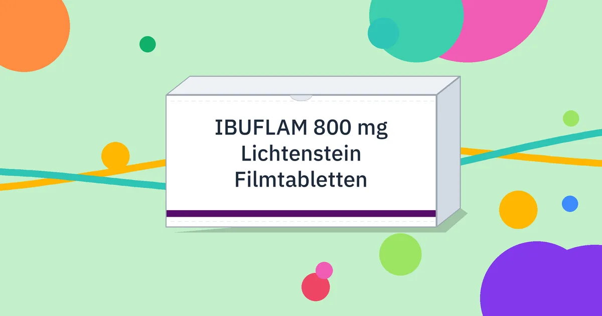 Symbolbild: Packung mit der Aufschrift IBUFLAM 800 mg Lichtenstein Filmtabletten (PZN 06313444) – Verfügbarkeit und Bezug in Apotheken in Frankfurt am Main
