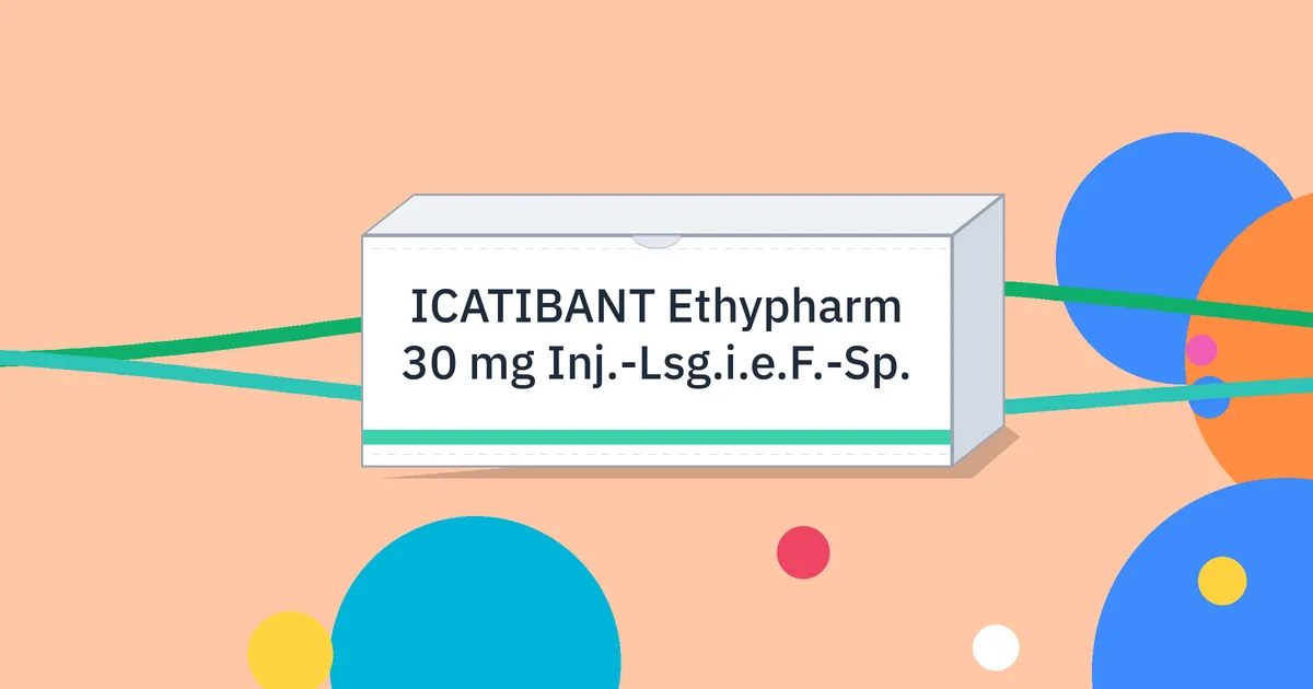 Symbolbild: Packung mit der Aufschrift ICATIBANT Ethypharm 30 mg Inj.-Lsg.i.e.F.-Sp. (PZN 17437385) – Verfügbarkeit und Bezug in Apotheken in Frankfurt am Main