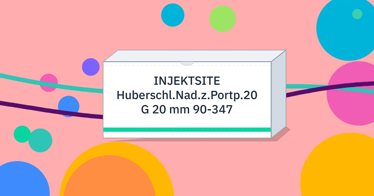 Symbolbild: Packung mit der Aufschrift INJEKTSITE Huberschl.Nad.z.Portp.20 G 20 mm 90-347 (PZN 00949307) – Verfügbarkeit und Bezug in Apotheken in Frankfurt am Main