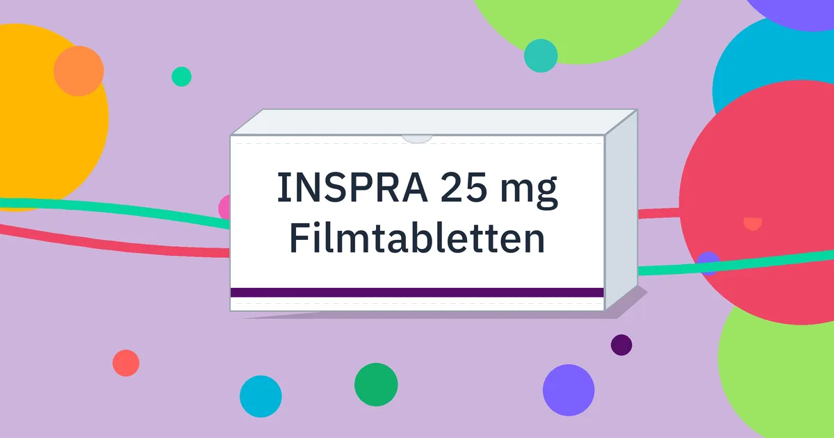 Symbolbild: Packung mit der Aufschrift INSPRA 25 mg Filmtabletten (PZN 01129262) – Verfügbarkeit und Bezug in Apotheken in Frankfurt am Main