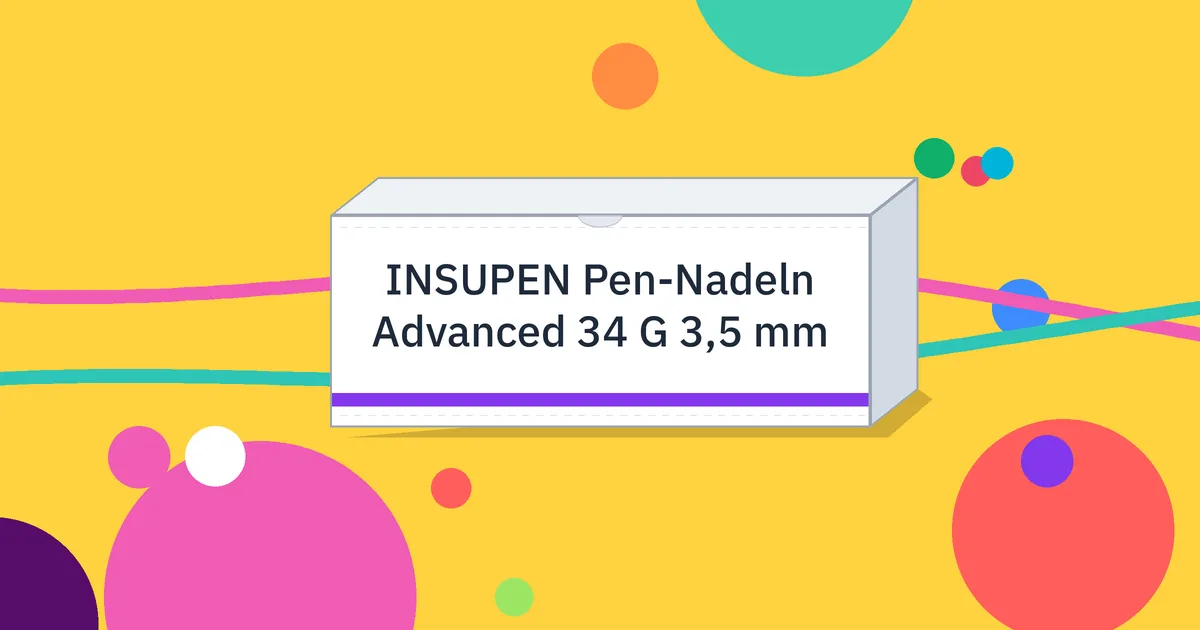 Symbolbild: Packung mit der Aufschrift INSUPEN Pen-Nadeln Advanced 34 G 3,5 mm (PZN 18319280) – Verfügbarkeit und Bezug in Apotheken in Frankfurt am Main