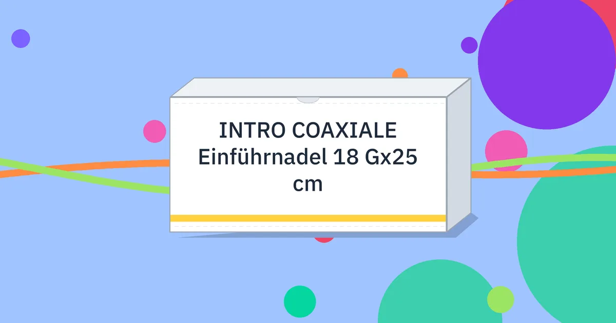 Symbolbild: Packung mit der Aufschrift INTRO COAXIALE Einführnadel 18 Gx25 cm (PZN 16918935) – Verfügbarkeit und Bezug in Apotheken in Frankfurt am Main