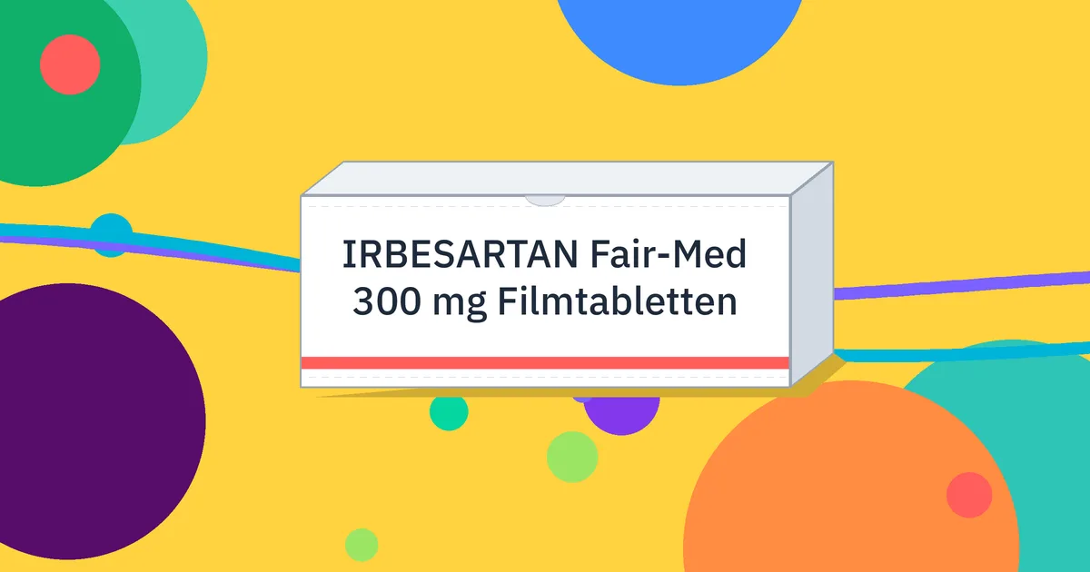 Symbolbild: Packung mit der Aufschrift IRBESARTAN Fair-Med 300 mg Filmtabletten (PZN 12700346) – Verfügbarkeit und Bezug in Apotheken in Frankfurt am Main