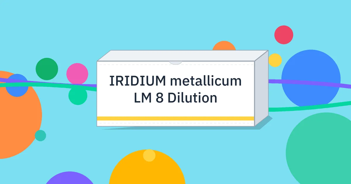 Symbolbild: Packung mit der Aufschrift IRIDIUM metallicum LM 8 Dilution (PZN 12913384) – Verfügbarkeit und Bezug in Apotheken in Frankfurt am Main