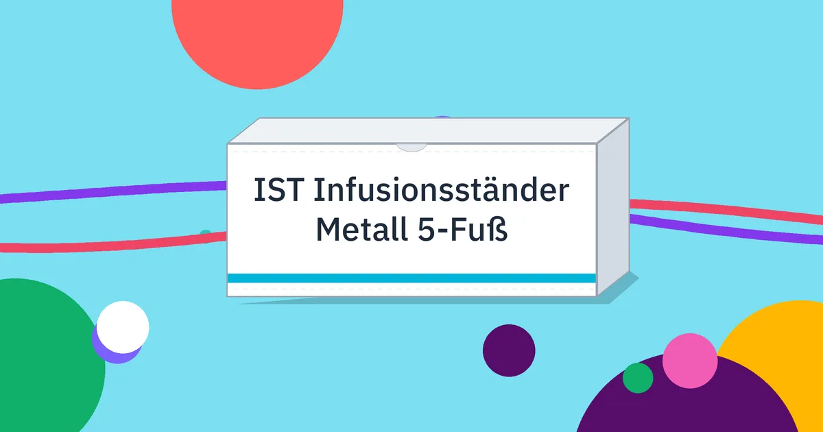 Symbolbild: Packung mit der Aufschrift IST Infusionsständer Metall 5-Fuß (PZN 17639930) – Verfügbarkeit und Bezug in Apotheken in Frankfurt am Main