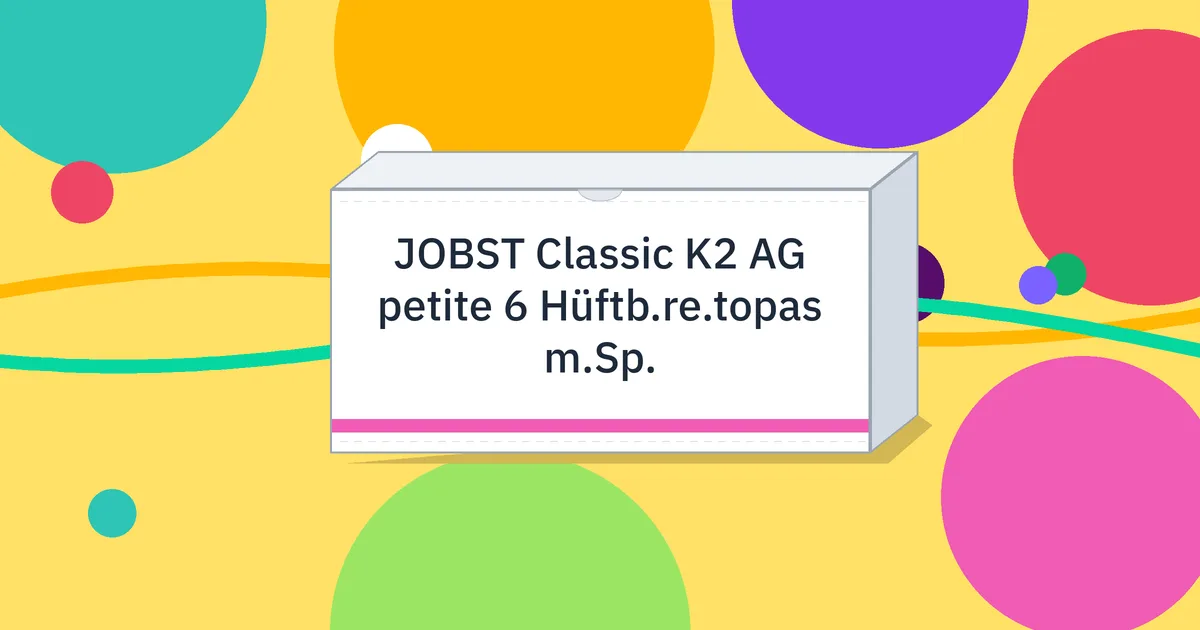 Symbolbild: Packung mit der Aufschrift JOBST Classic K2 AG petite 6 Hüftb.re.topas m.Sp. (PZN 13065627) – Verfügbarkeit und Bezug in Apotheken in Frankfurt am Main