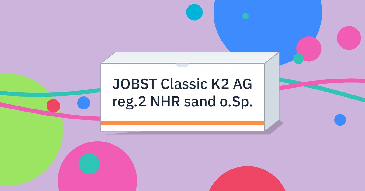 Symbolbild: Packung mit der Aufschrift JOBST Classic K2 AG reg.2 NHR sand o.Sp. (PZN 10727186) – Verfügbarkeit und Bezug in Apotheken in Frankfurt am Main