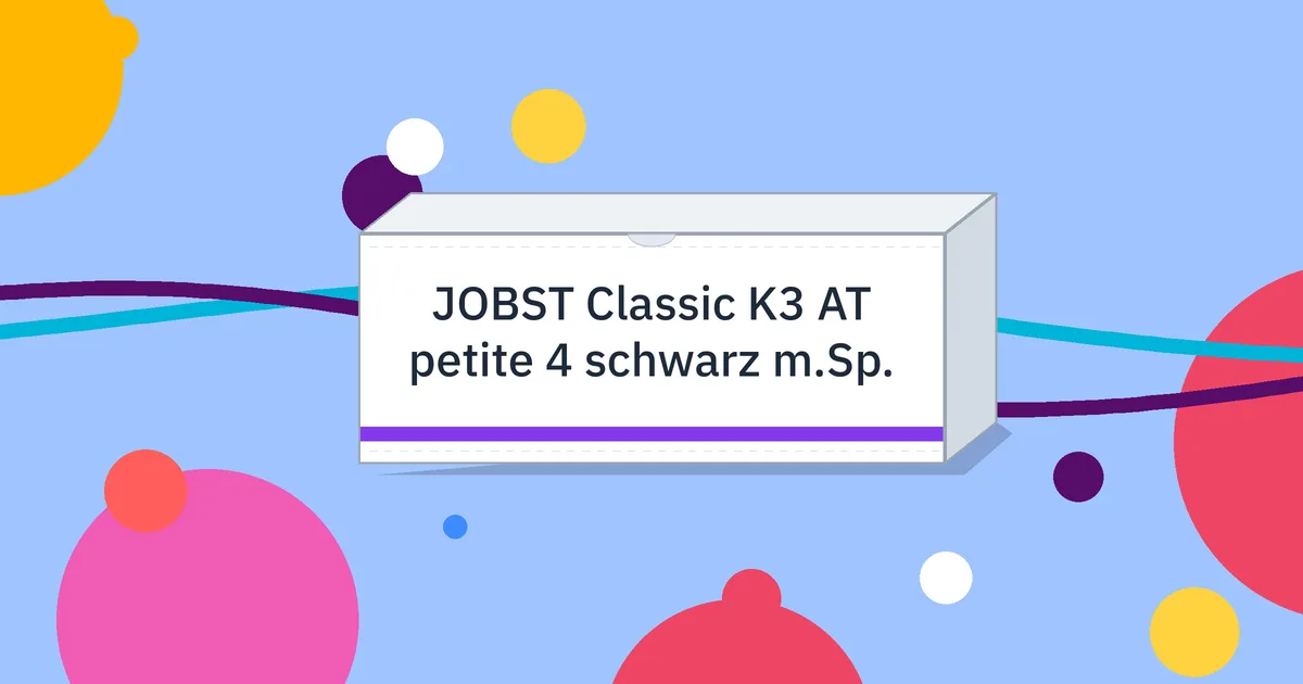 Symbolbild: Packung mit der Aufschrift JOBST Classic K3 AT petite 4 schwarz m.Sp. (PZN 13077263) – Verfügbarkeit und Bezug in Apotheken in Frankfurt am Main