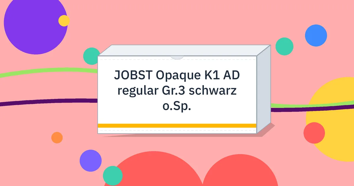 Symbolbild: Packung mit der Aufschrift JOBST Opaque K1 AD regular Gr.3 schwarz o.Sp. (PZN 13083200) – Verfügbarkeit und Bezug in Apotheken in Frankfurt am Main