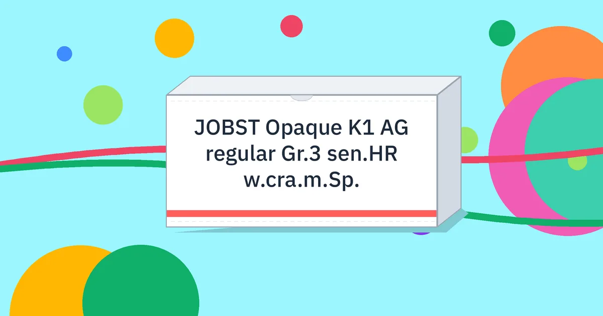 Symbolbild: Packung mit der Aufschrift JOBST Opaque K1 AG regular Gr.3 sen.HR w.cra.m.Sp. (PZN 13093026) – Verfügbarkeit und Bezug in Apotheken in Frankfurt am Main